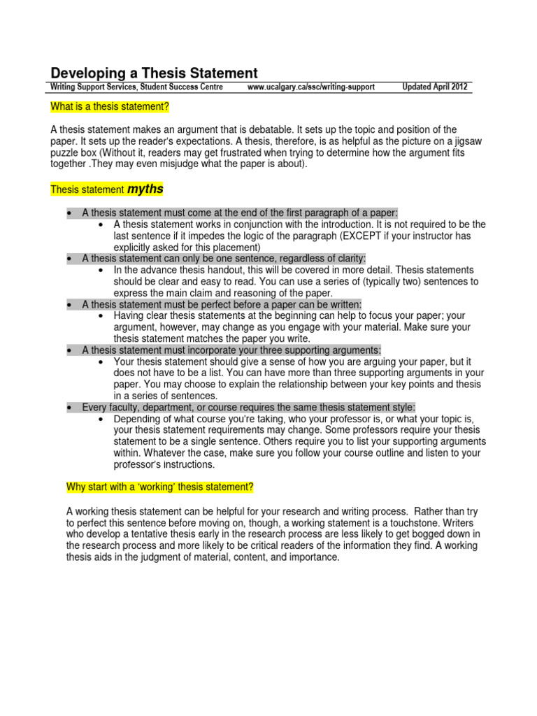 Developing Thesis Statements | PDF | Argument | Thesis