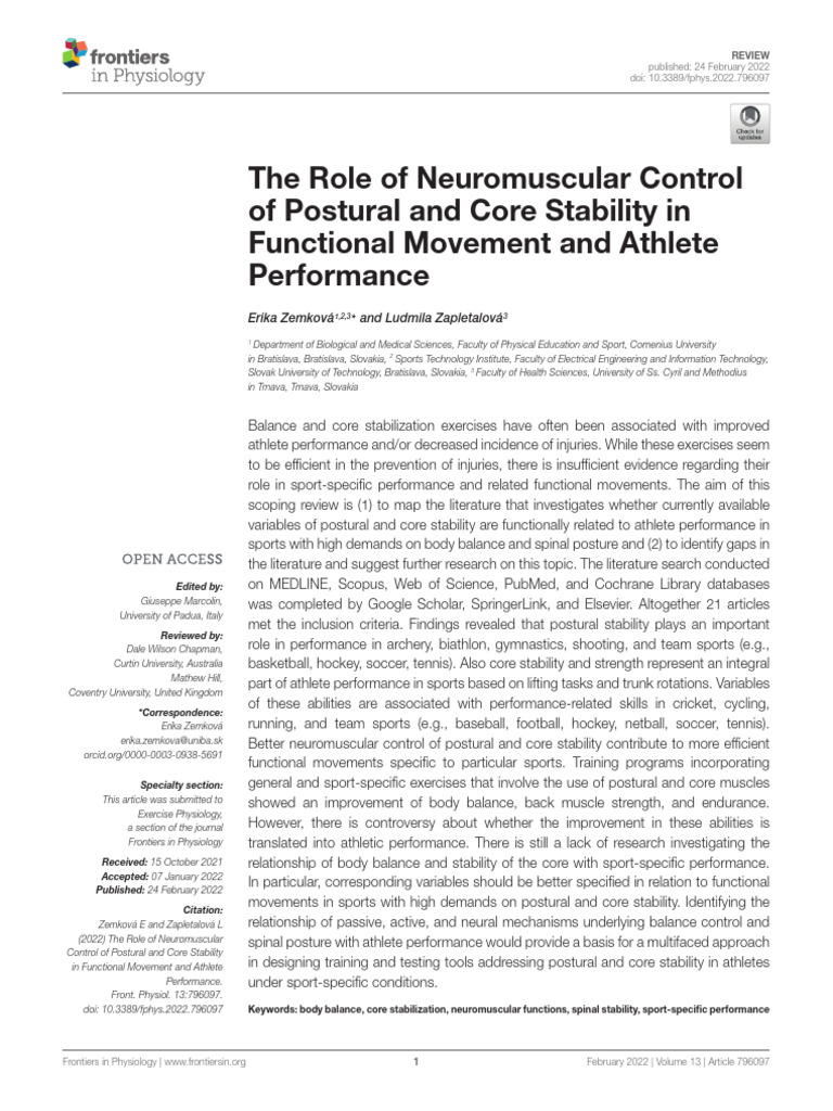 Role of Neuromuscular Control of Postural and Core Stability in ...