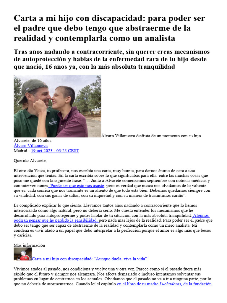 Carta A Mi Hijo Con Discapacidad | PDF