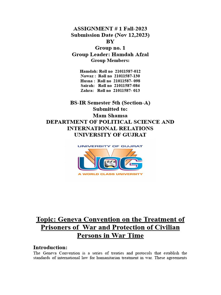 Geneva Convention Assignment by Hamdah Group No 1 | Download Free PDF ...