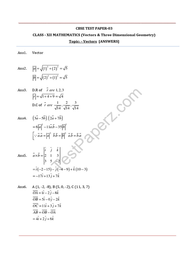 Vectors Imp Questions Paper 3 Solutions | PDF | Applied Mathematics | Mathematical Concepts