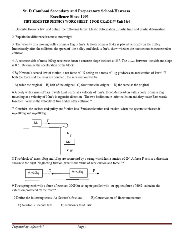 Work Sheet G9 Unit 3&4 | PDF | Force | Collision