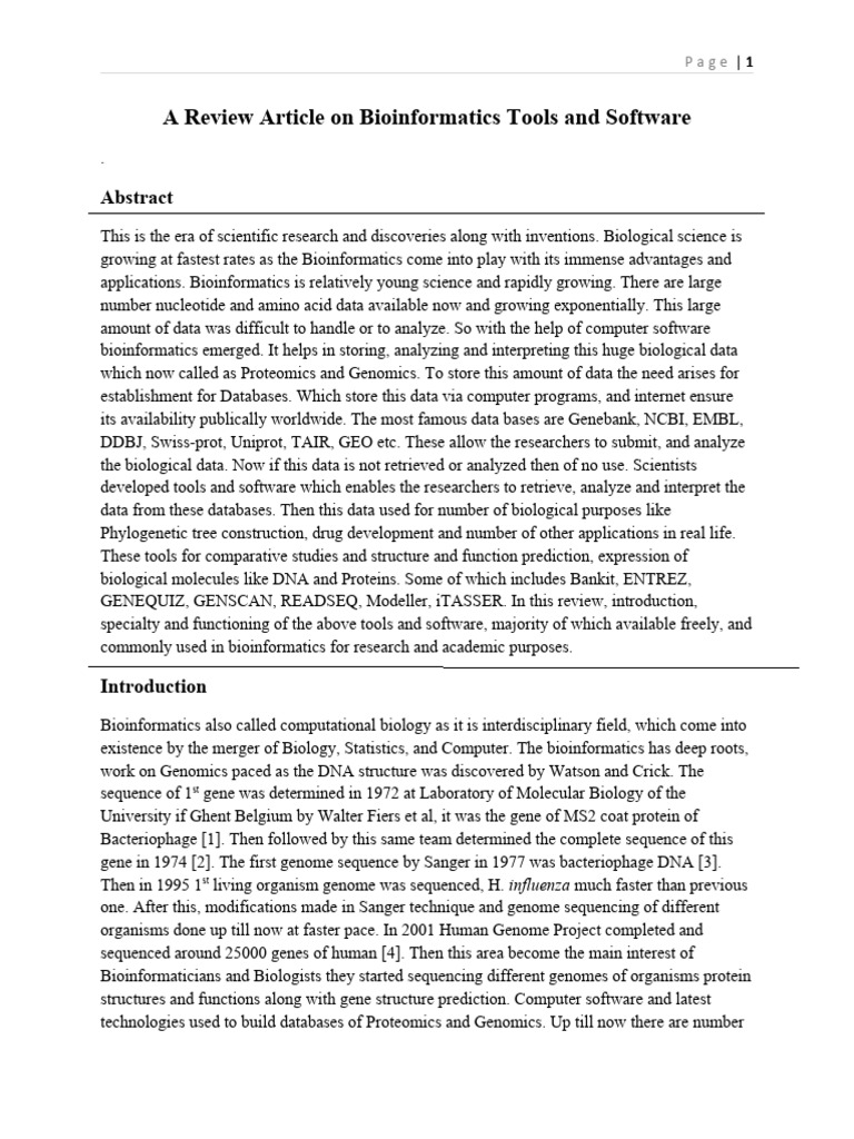 A Review Article On Bioinformatics Tools and Software | PDF ...