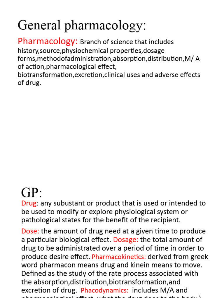 General Pharmacology. | PDF | Pharmacology | Pharmacokinetics