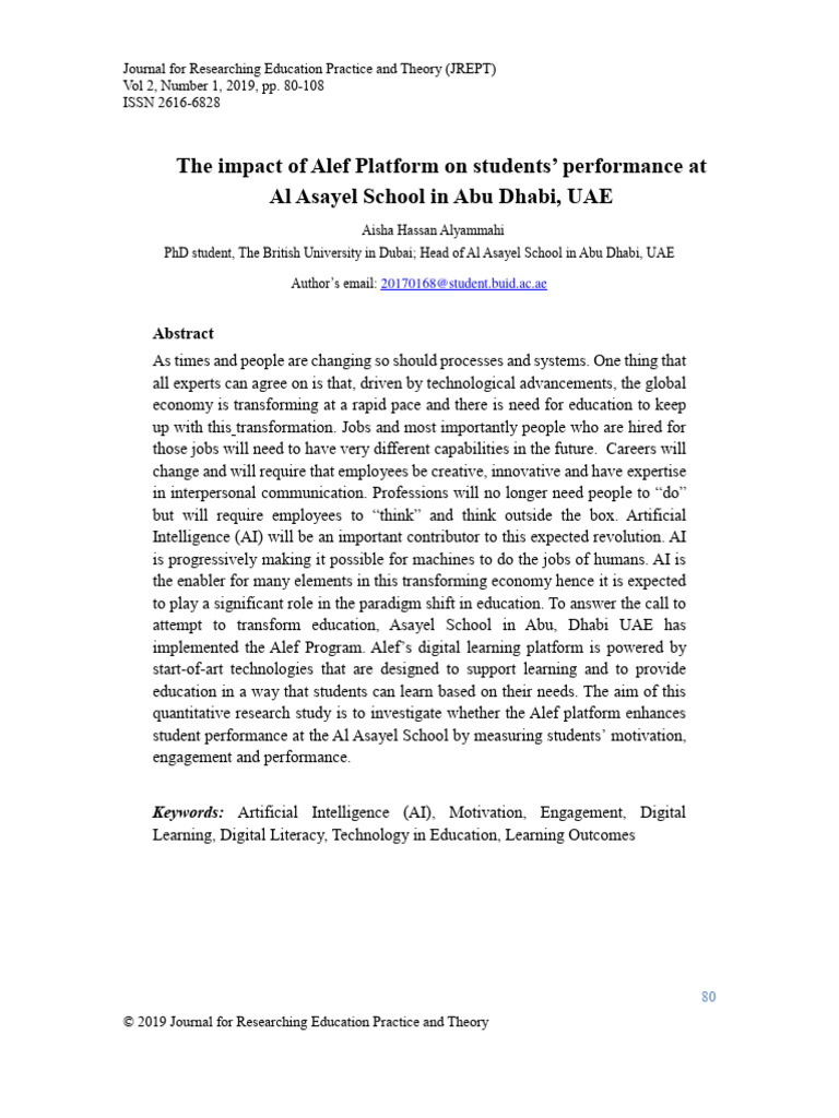 The Impact Of Alef Platform On Students Performance At Alasayel Sch In