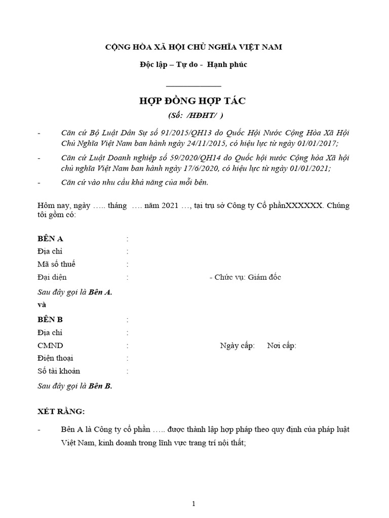 H P Đ NG H P Tác Kinh Doanh | PDF