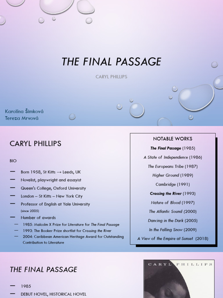 The Final Passage (Caryl Phillips) - Presentation | PDF