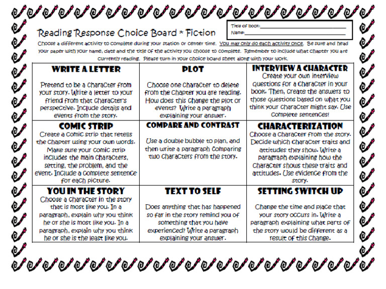 Fiction Reading Response ChoiceBoard | PDF