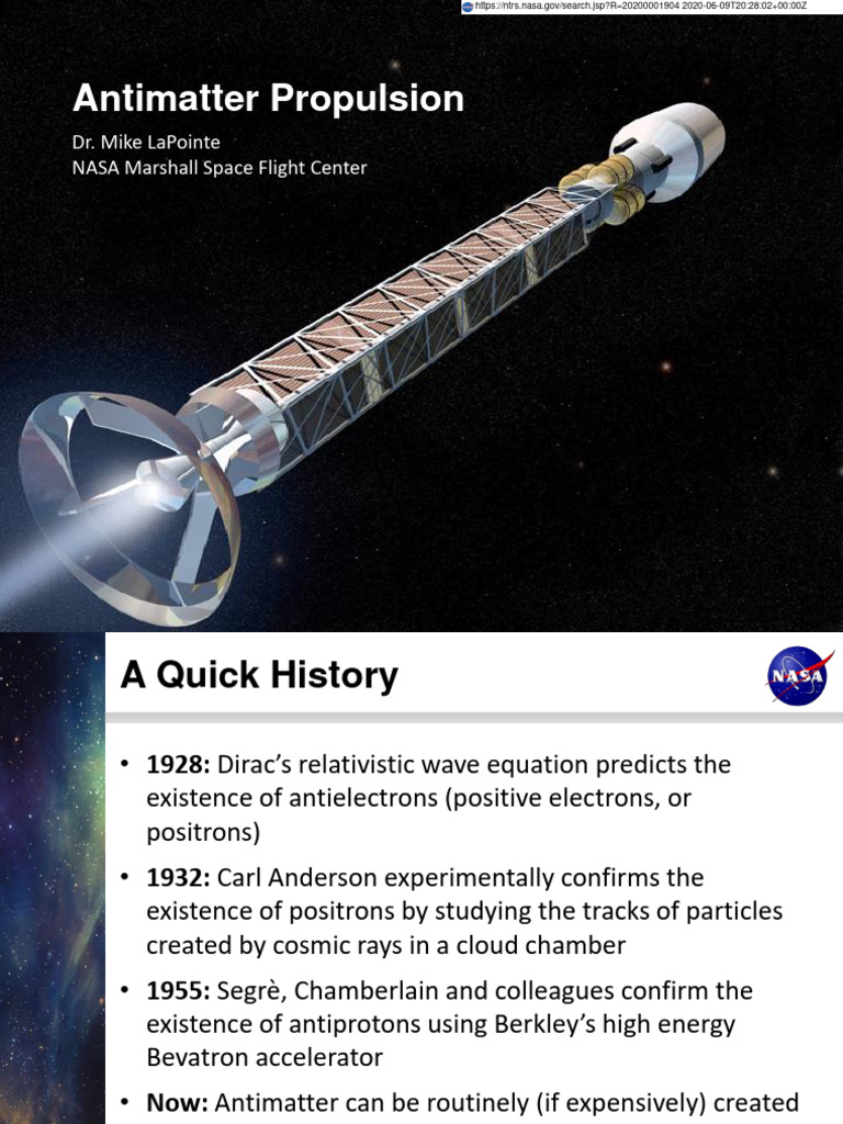 Anti Matter Propulsion - NASA | PDF | Spacecraft Propulsion | Physical Sciences