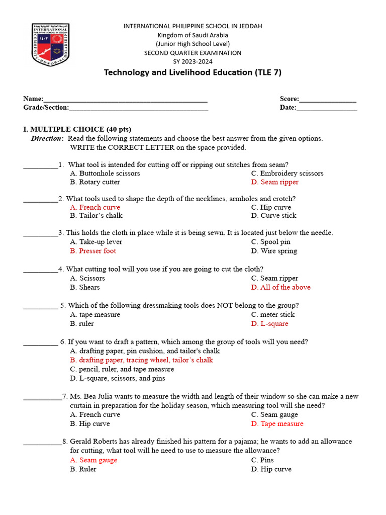 TLE 7 2ND QUARTER EXAM With Correct Answers | PDF