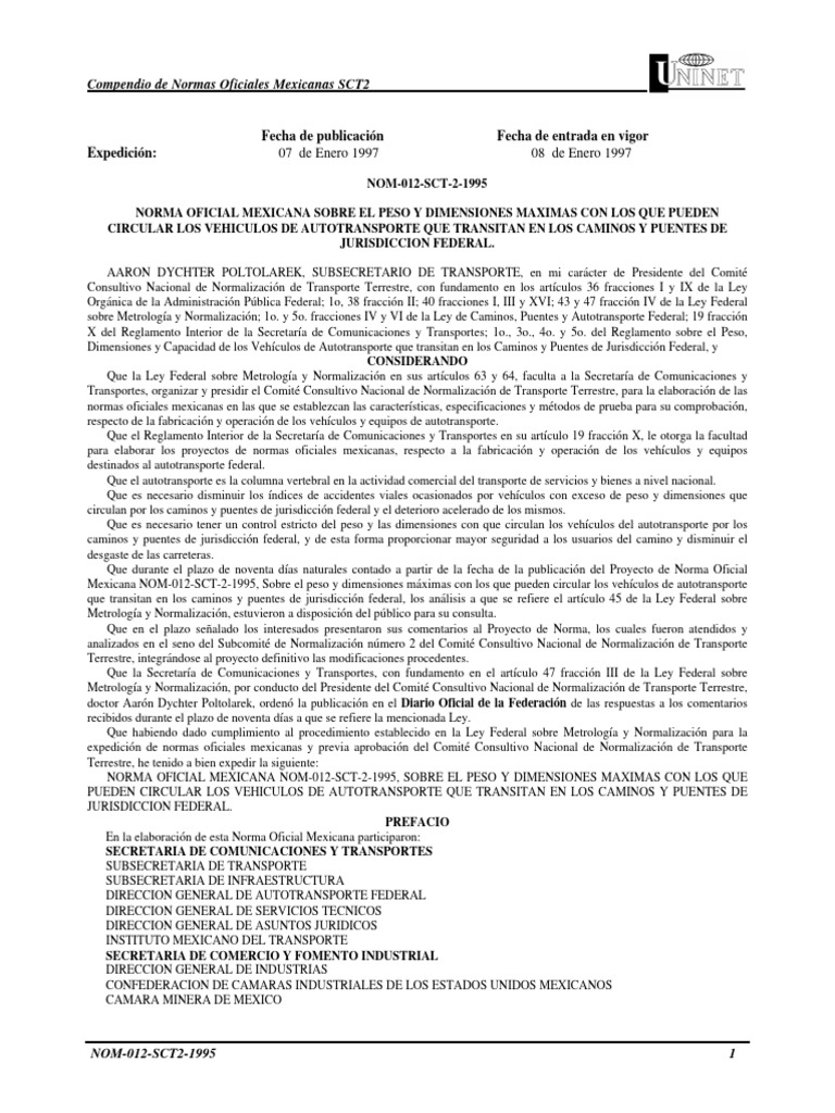 MexicanOfficialStandardNOM 012 SCT 2 1995 | PDF