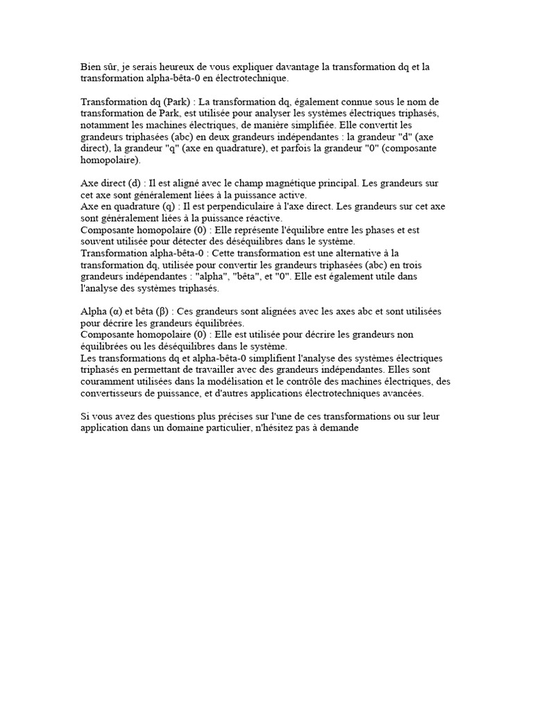 Transformation alpha-bêta-0 en électrotechnique | PDF | Sciences et ...