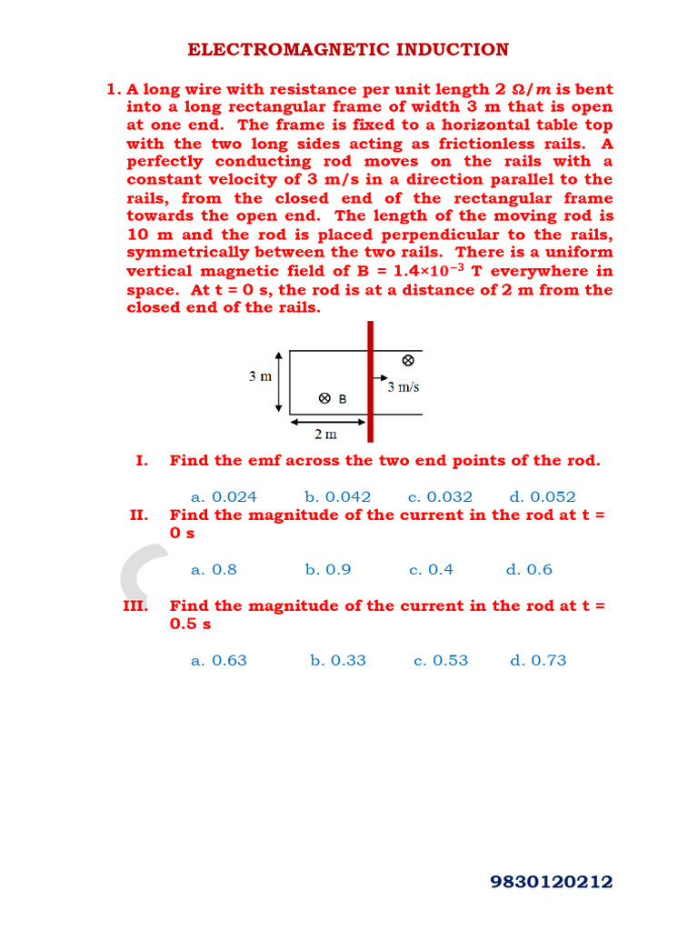 Electromagnetic Induction Problems and Solutions | PDF | Rotation ...