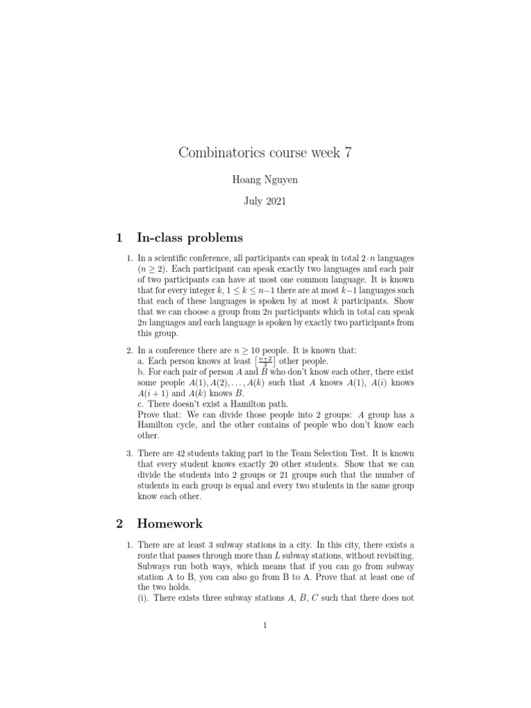 Advanced Combinatorics Problems | PDF | Graph Theory | Discrete Mathematics