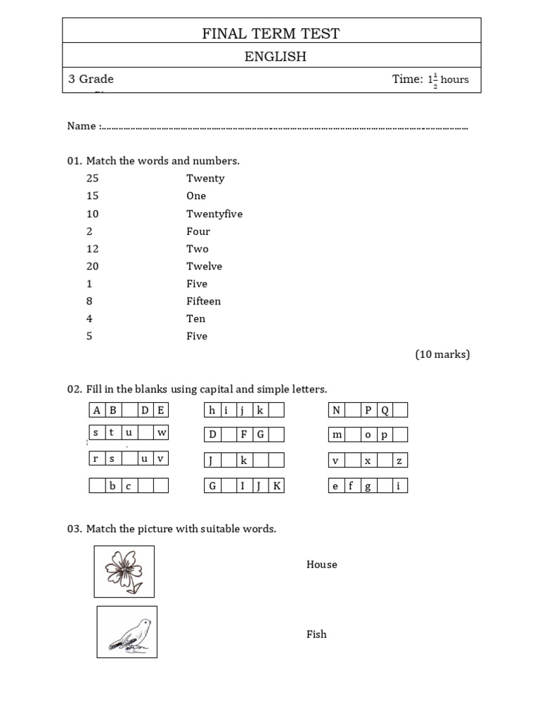 Grade 03 English 3rd Term Test Model Paper - English Medium | PDF