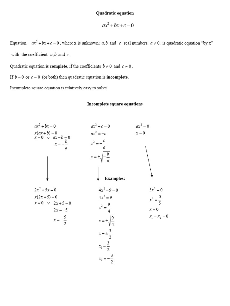 1.HIGH School VIII QUADRATIC EQUATIONS AND QUADRATIC FUNCTIONS-Quadratic Equation | PDF ...