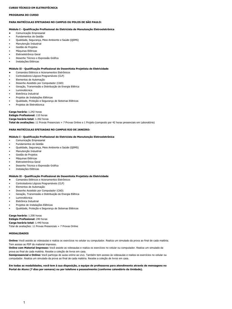 Tecnico Em Eletrotecnica Pdf Engenharia Elétrica Eletricista