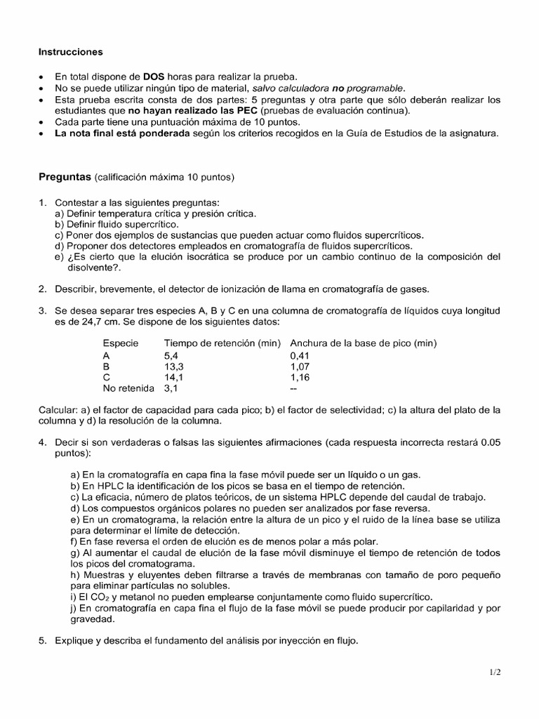 Examen Química UNED MSQA | PDF