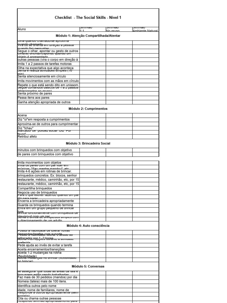 CHECKLIST DE AVALIAÇÃO - The Social Skills Solutions | PDF | Emoções ...
