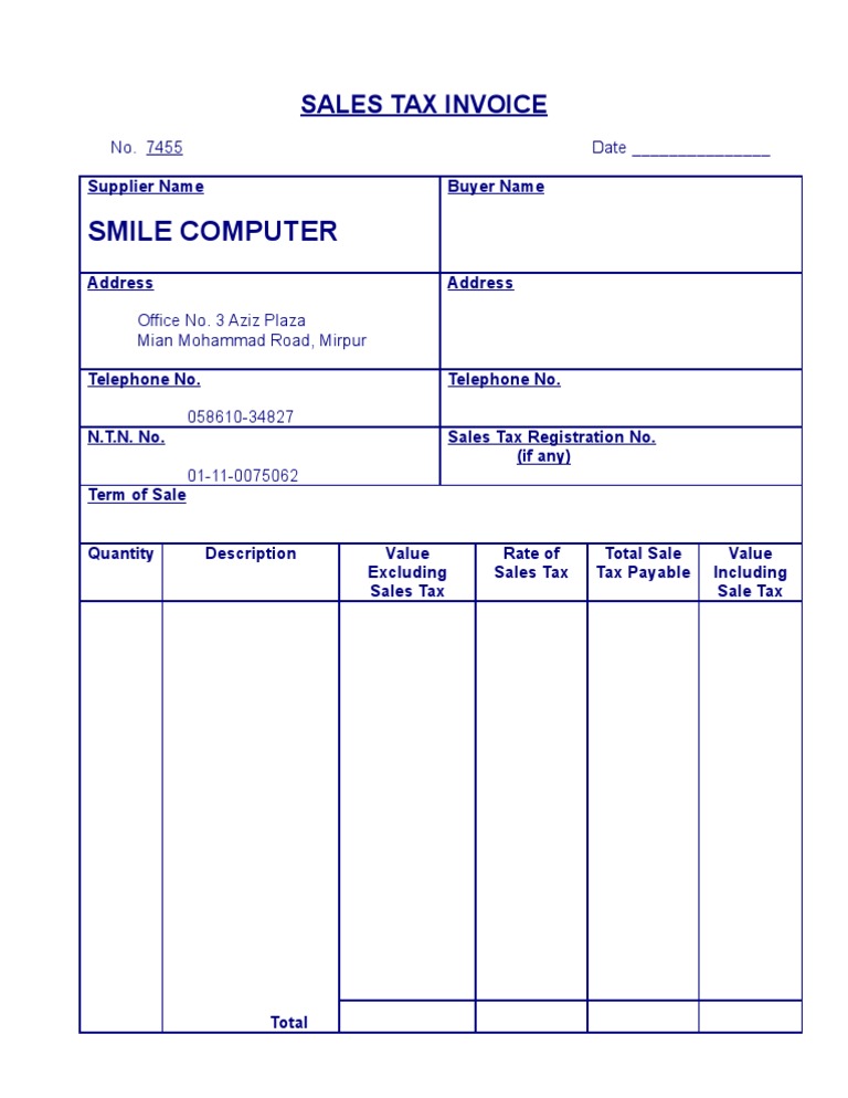 Sales Tax Invoice Template Pakistan | PDF | Finance & Money Management
