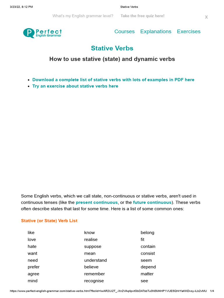Stative Verbs | PDF | Verb | Languages