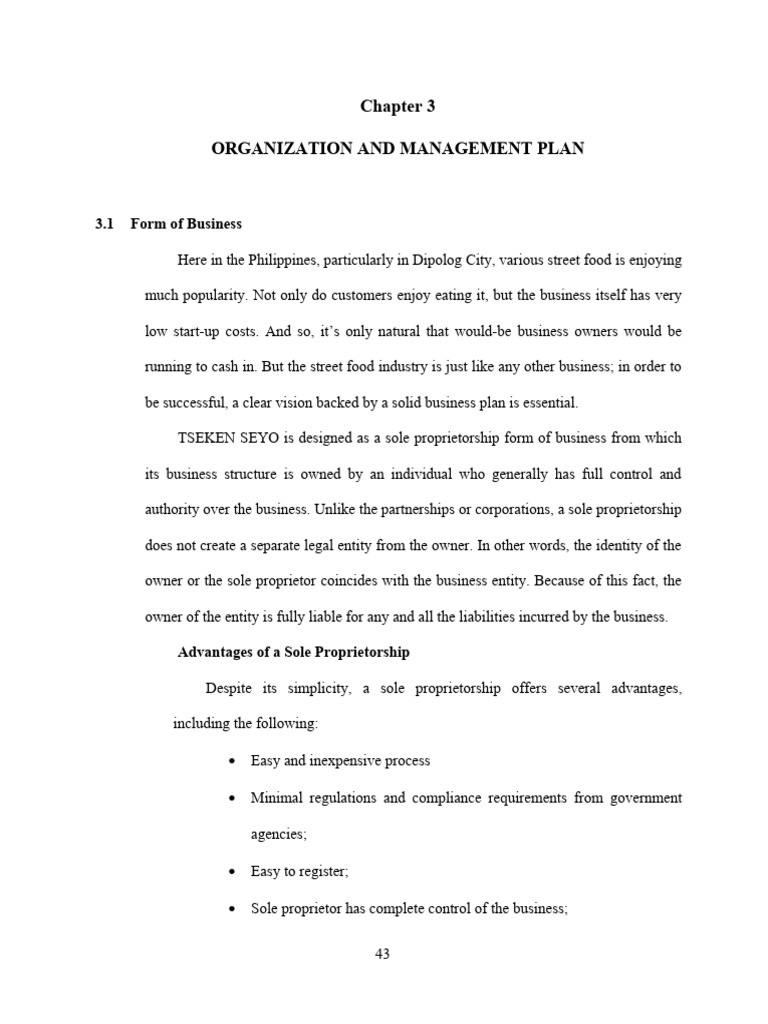 Chapter 3 - Organization and Management Plan | Download Free PDF | Sole ...