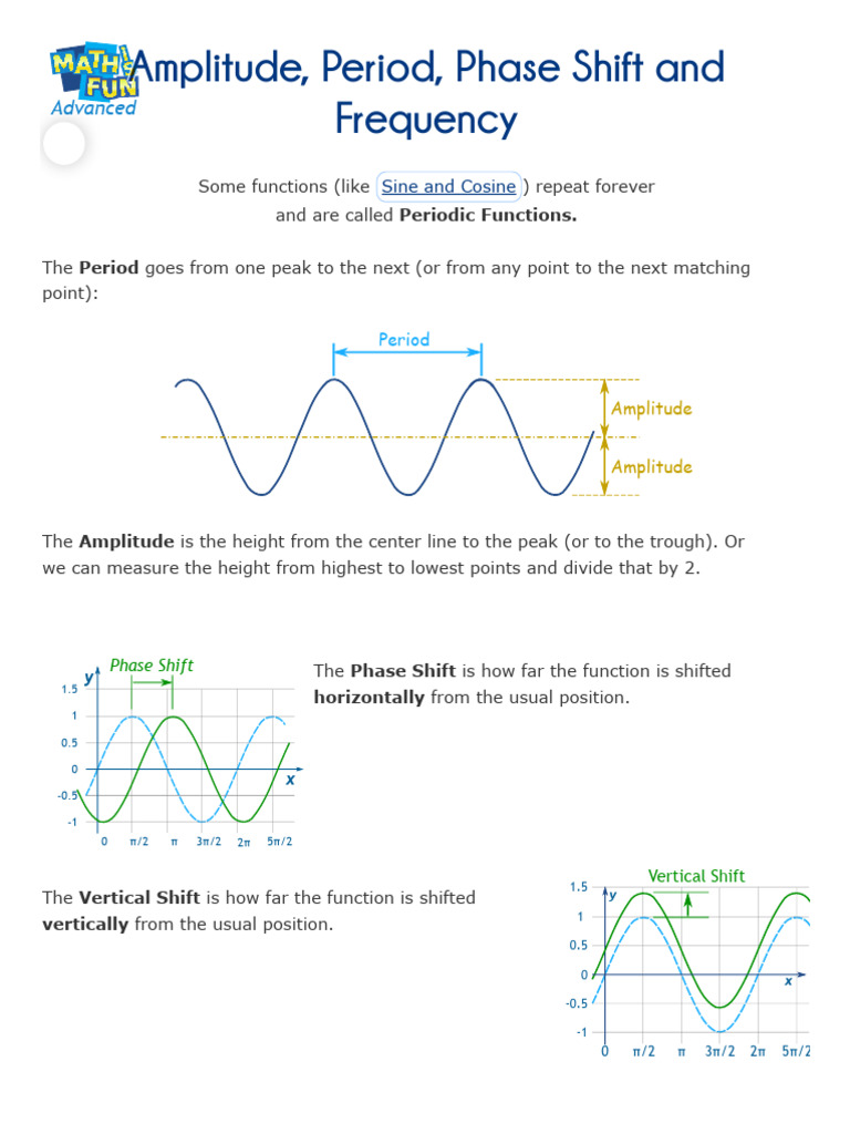 Amplitude, Period, Phase Shift and Frequency | PDF | Phase (Waves) | Quantity