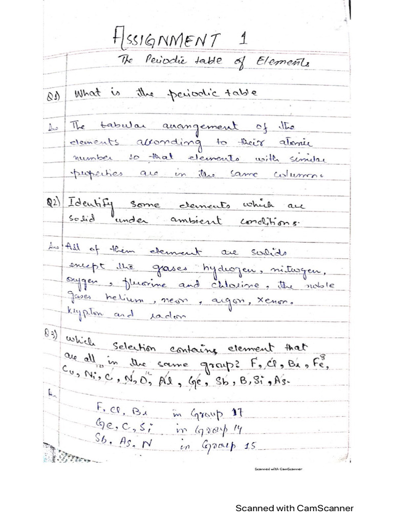 Assignment For The Periodic Table of Elements | PDF