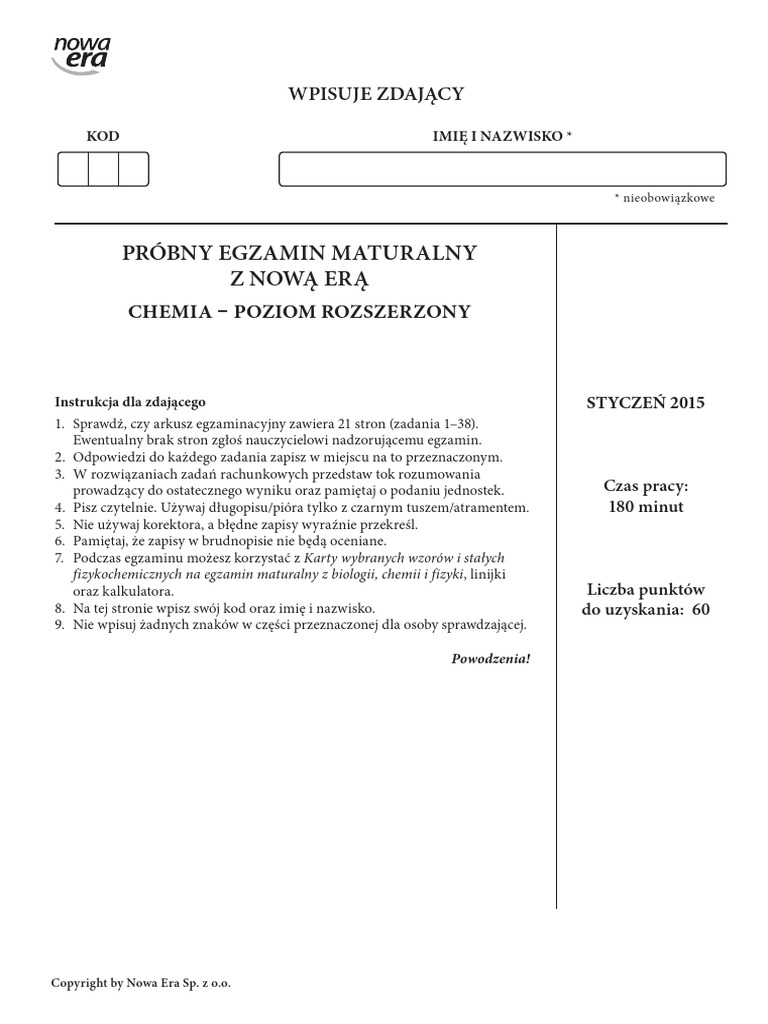 Nowa Era - Styczeń 2015 - Arkusz | PDF