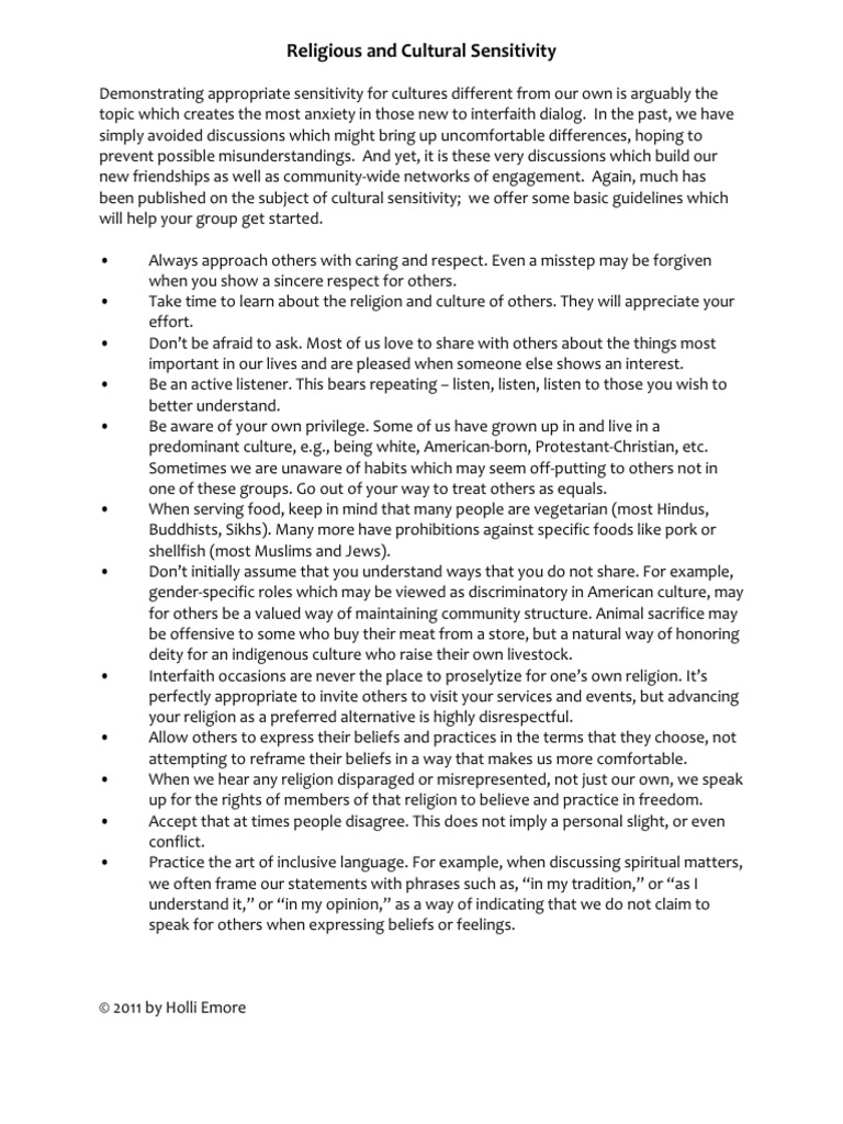 Religious and Cultural Sensitivity Holli | PDF