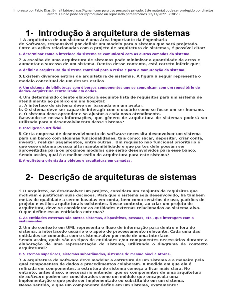 Introdução À Arquitetura De Sistemas Respostas Pdf Model View