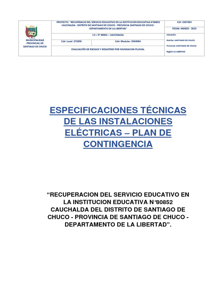 Especificaciones Tecnicas Electricas | PDF | Tubería (transporte de fluidos) | Conductor electrico