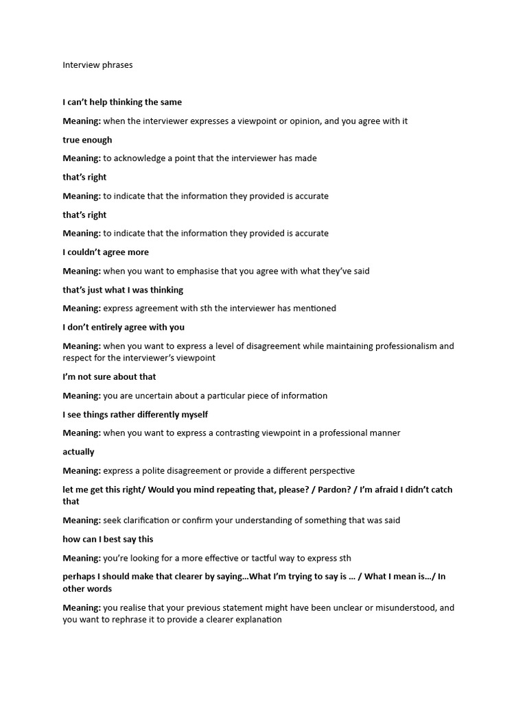 Interview Phrases | PDF | Noun | Communication