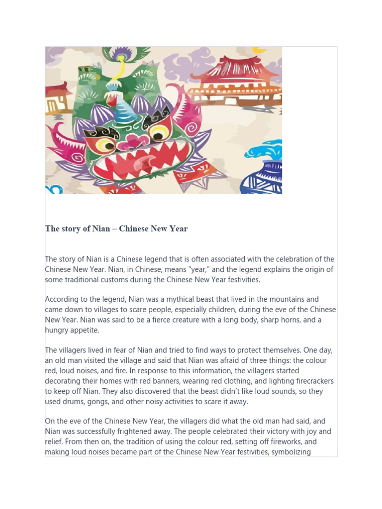 The Story of Nian - Chinese New Year | PDF