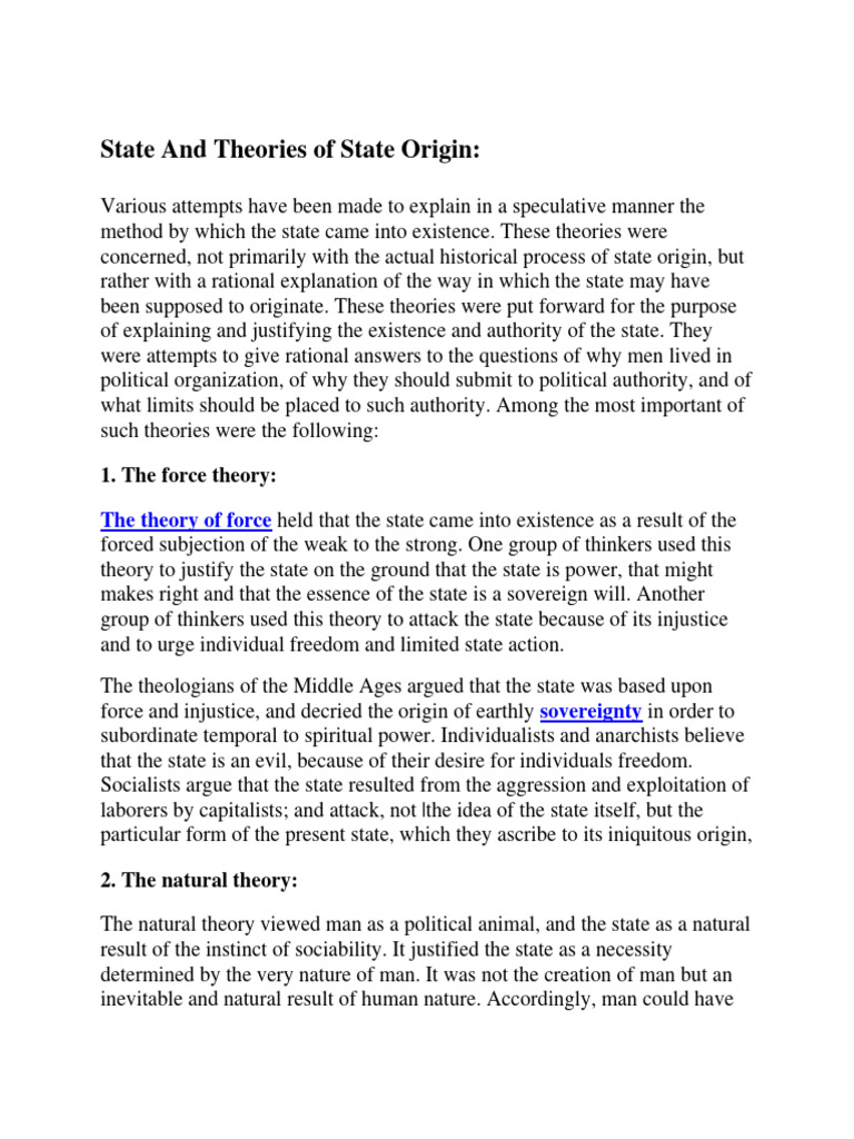 State and Theories of State Origin | PDF | State (Polity) | Individualism State and Theories of State Origin | PDF | State (Polity) | Individualism