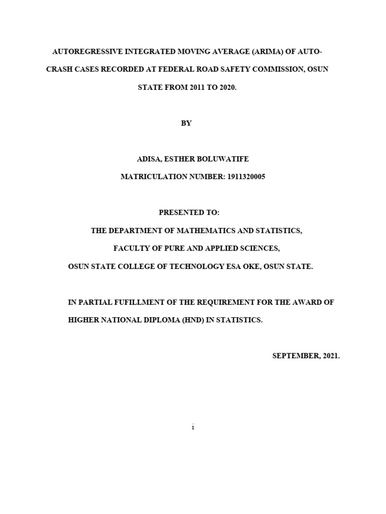Autoregressive Integrated Moving Average (Arima) of Auto-Crash Cases | PDF