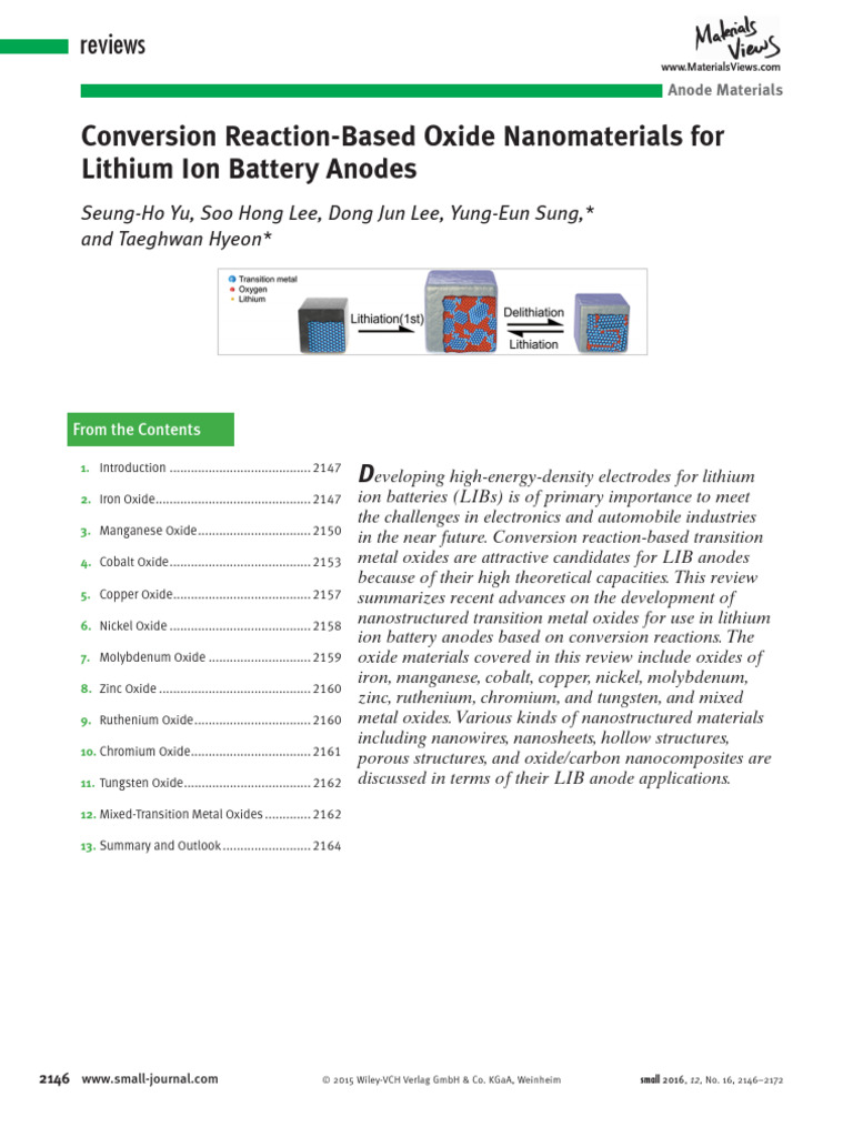 Conversion Reaction-Based Oxide Nanomaterials For Lithium Ion Battery ...