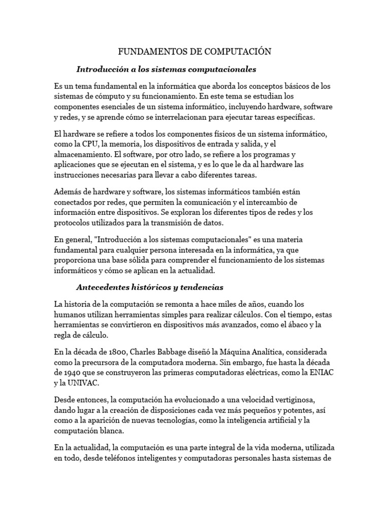 Fundamentos de Computación | Descargar gratis PDF | Hardware de la computadora | Almacenamiento ...