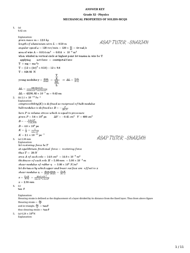 Asap-Mechanical Properties of Solids-Mcqs-Key | PDF | Young's Modulus | Stress (Mechanics)