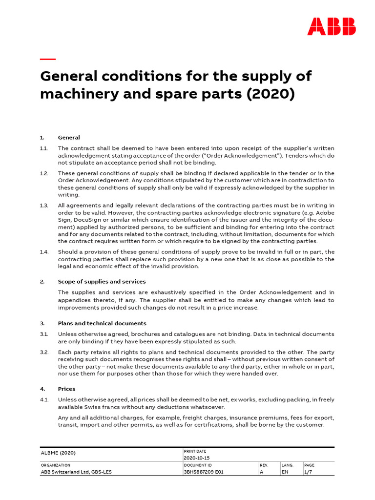 General Conditions For The Supply of Machinery and Spare Parts (2020 ...
