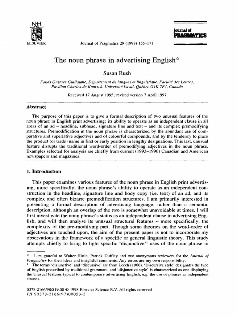 Rush - The Noun Phrase in Advertising English | PDF | Adjective | Noun