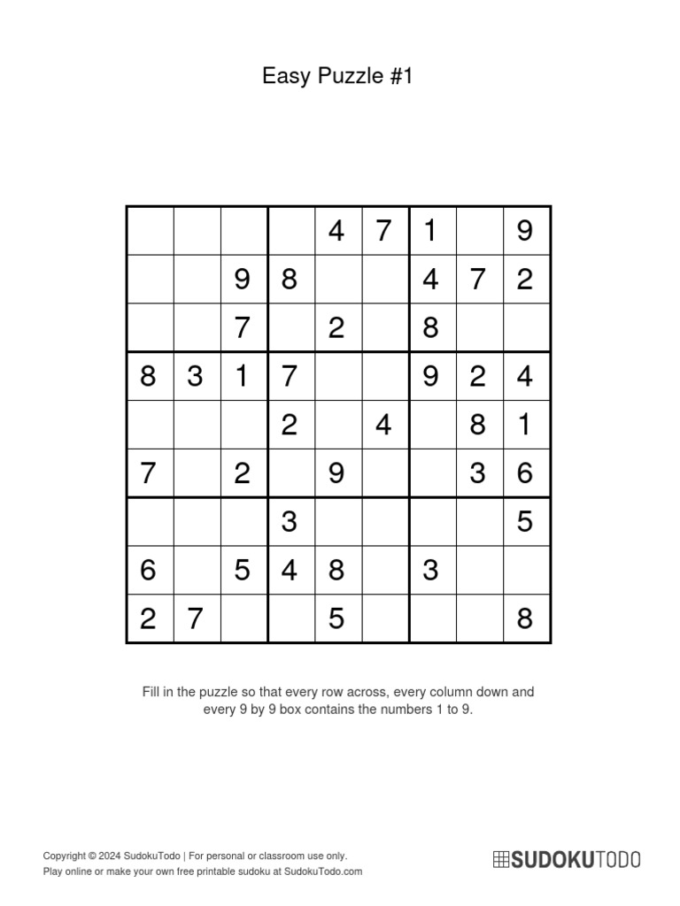 9x9 Easy Sudoku | PDF