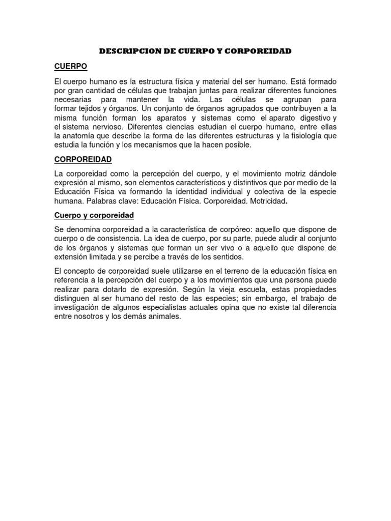 Descripcion de Cuerpo y Corporeidad | PDF | Neurociencia | Ciencia ...