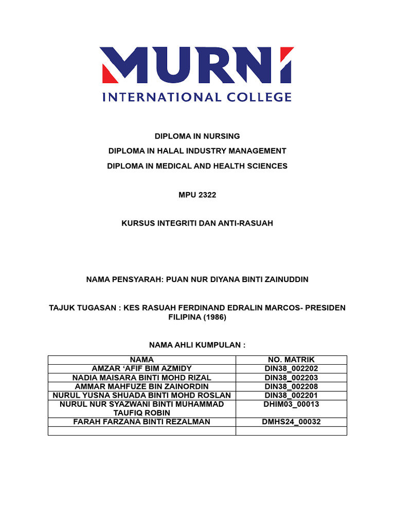 Kes Rasuah Ferdinand Edralin Marcos - Presiden Filipina (1986) | PDF