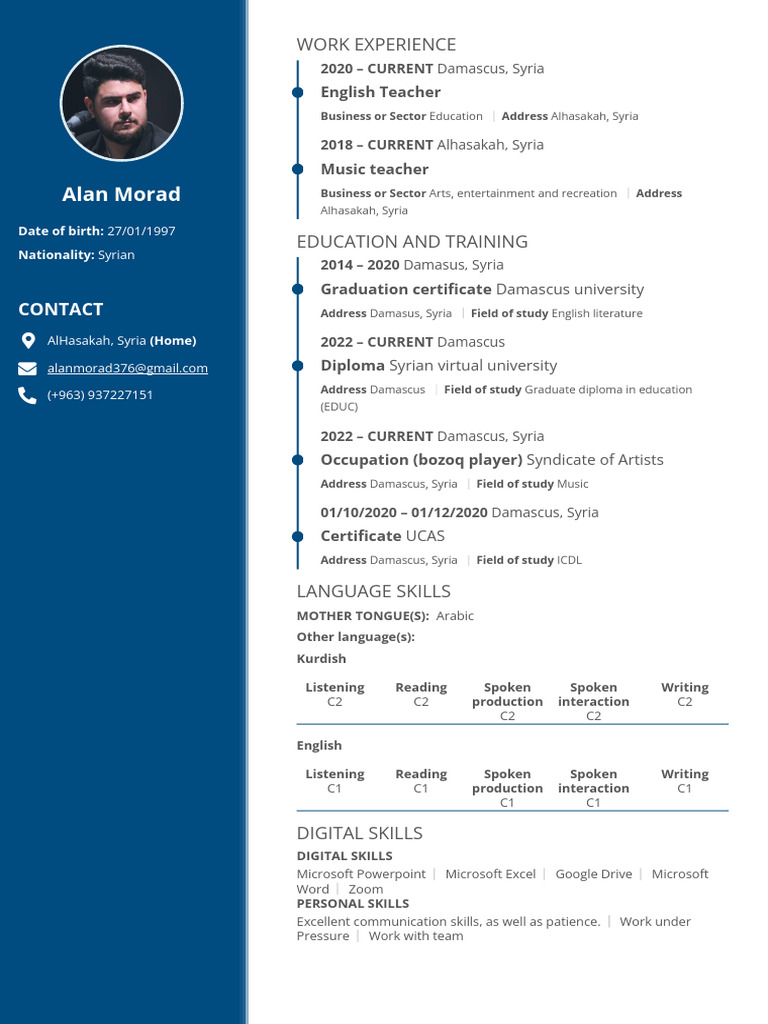 CV - Alan Morad (1)_230504_055138 | PDF | Syria | Linguistics