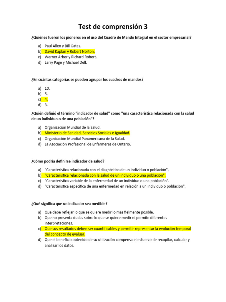 Test de Comprensión 3 MODULO 8 | PDF | Hospital | Contabilidad