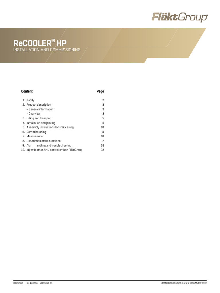 FG - ReCooler HP Generation 5 - Installation and Maintenance ...