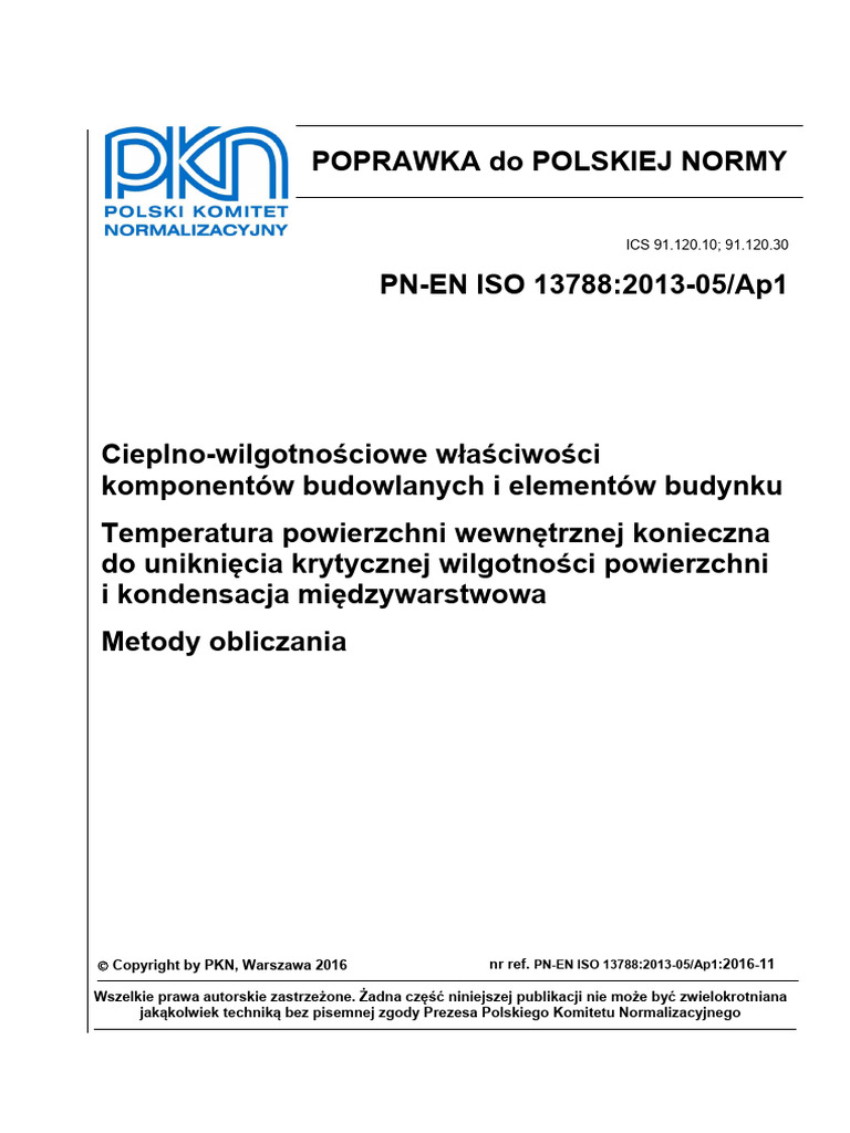 PN EN ISO 13788 - 2013 05 - Ap1 - 2016 11E | PDF