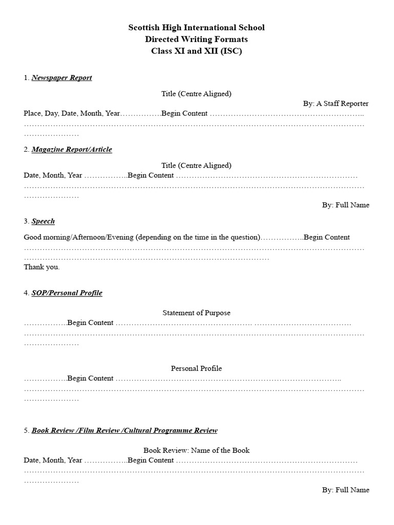 Directed Writing Formats | PDF | Games & Activities