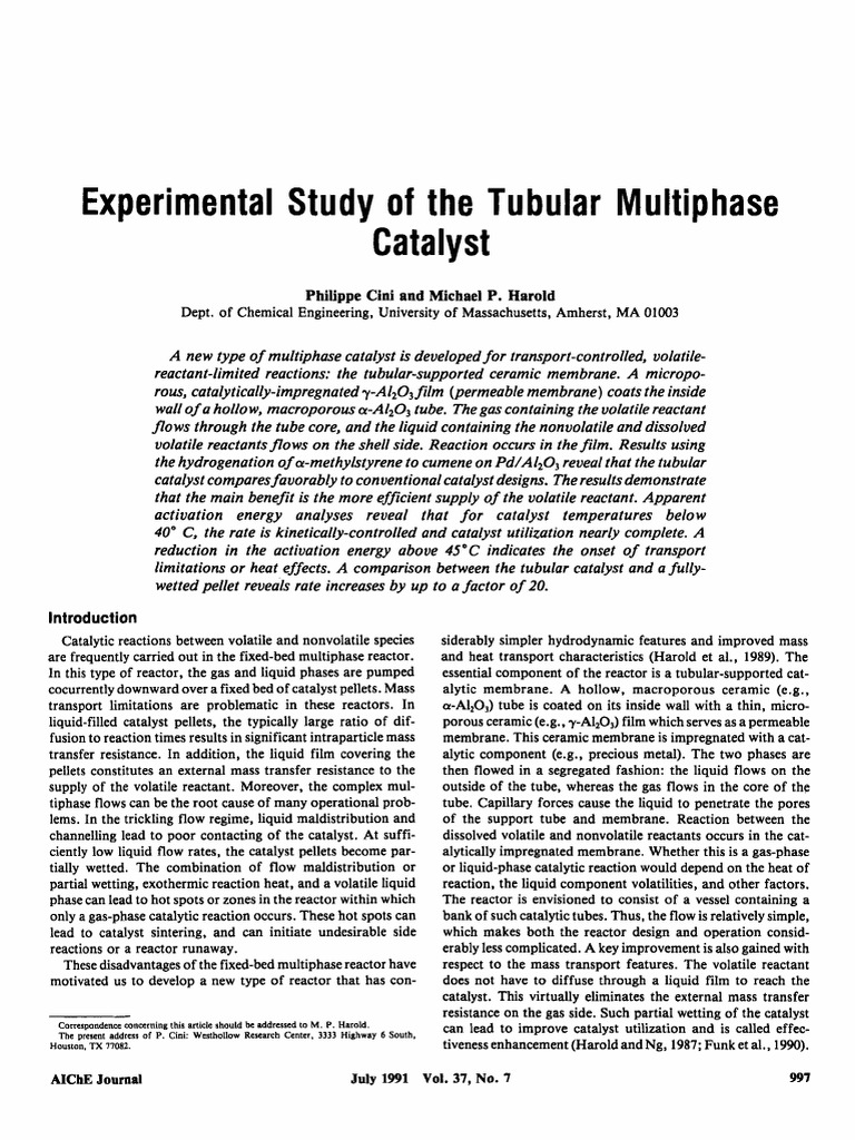 Experimental Study The Tubular Multiphase Catalyst: For Rous | PDF ...